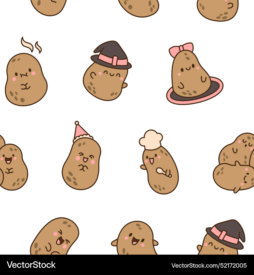 Cute happy potato character seamless pattern Vector Image