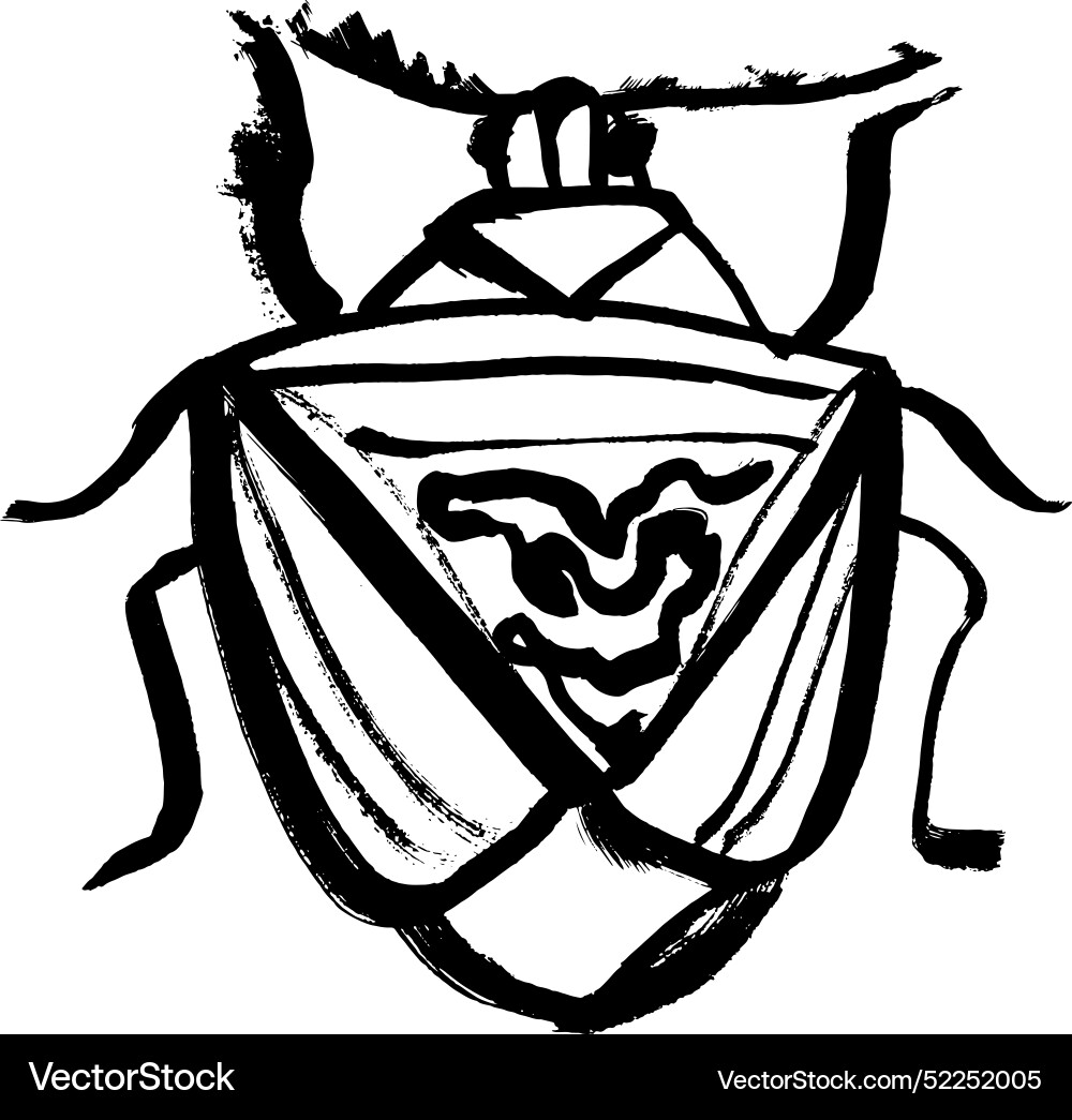 Dry brush hand drawn shield bug sketch Royalty Free Vector