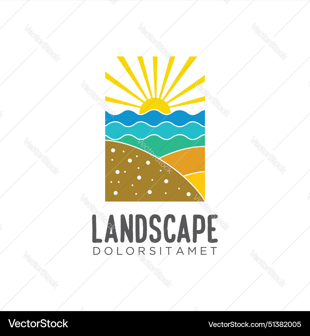 Landscape beach sunbeam logo holiday design Vector Image