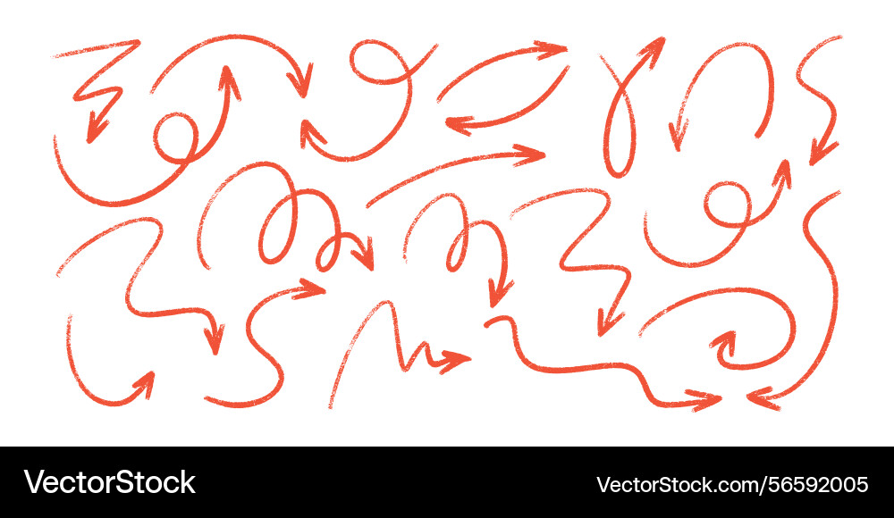 Red pencil arrow doodles set - hand drawn swirls Vector Image