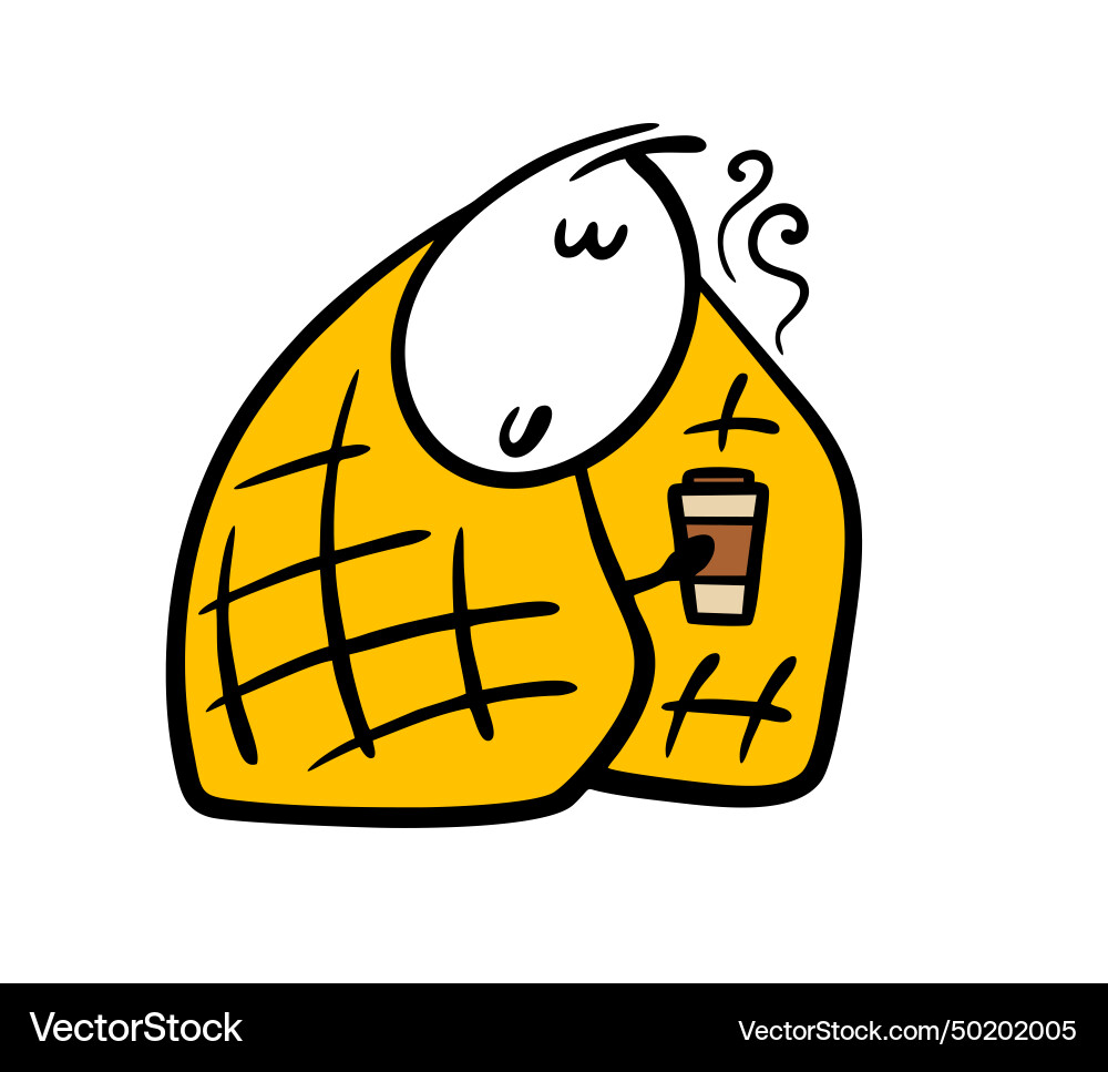 Stickman is sitting at home wrapped in warm Vector Image