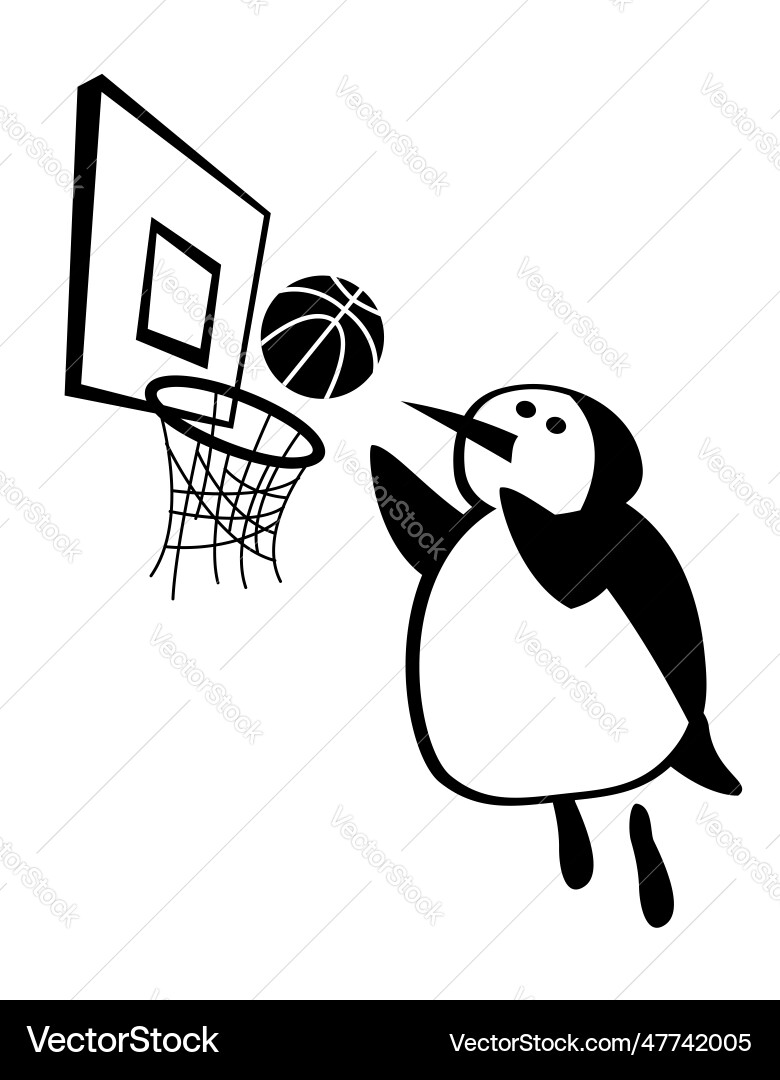 Three-point shot penguin as a basketball star Vector Image