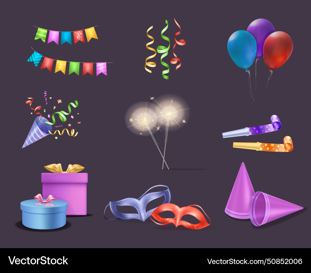 Celebration party realistic set Royalty Free Vector Image