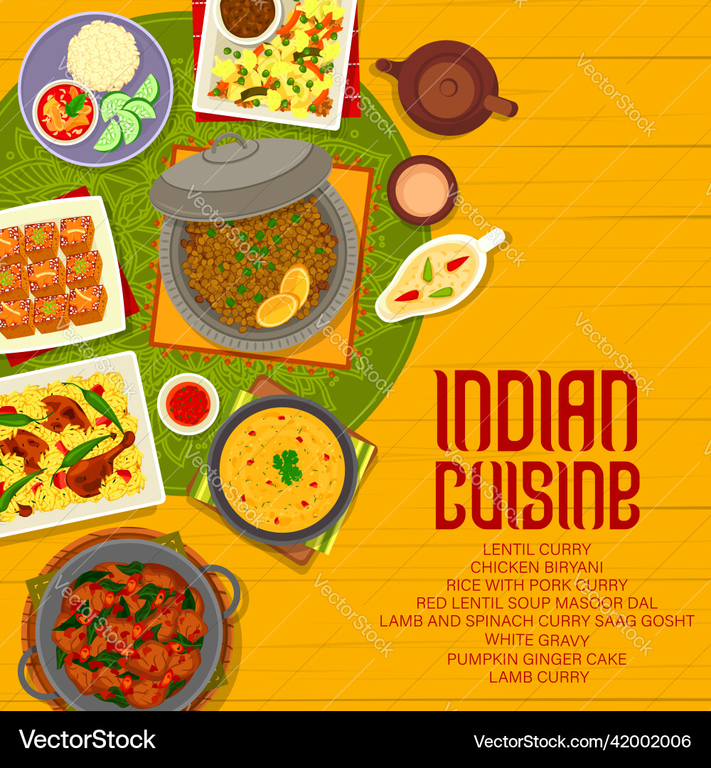Indian cuisine restaurant meals menu cover Vector Image