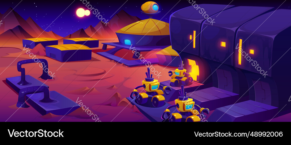 Mars alien space station cartoon background Vector Image