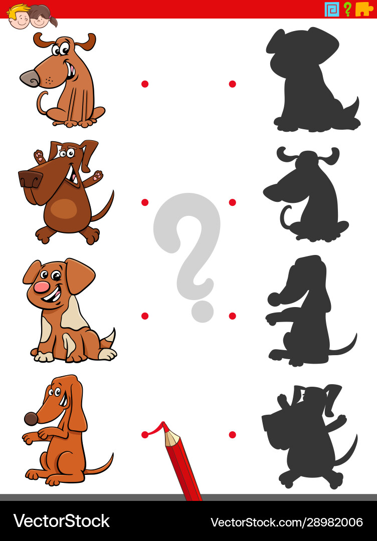 Shadow game with funny dogs characters Royalty Free Vector
