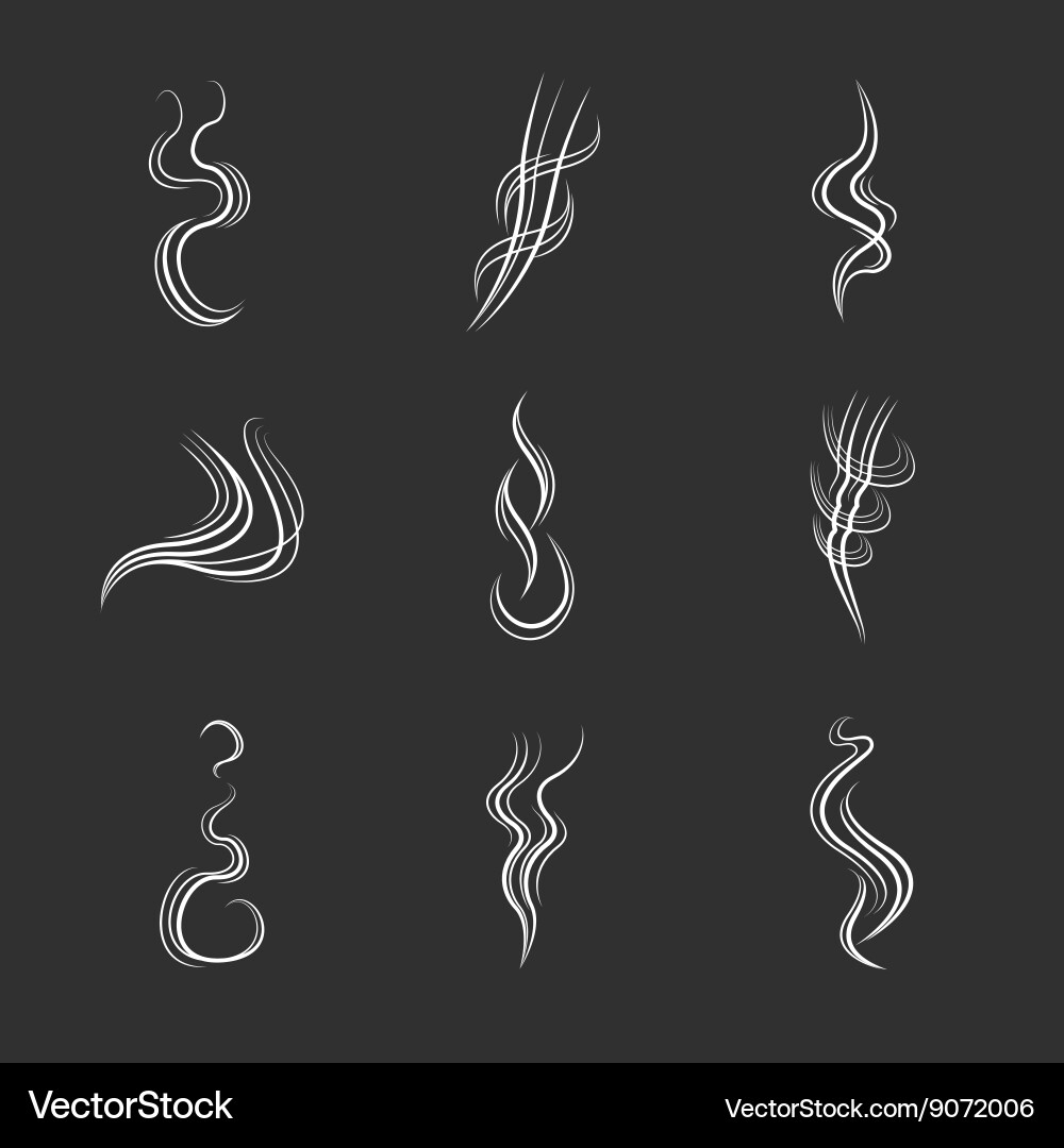 White smoke lines on black background set Vector Image