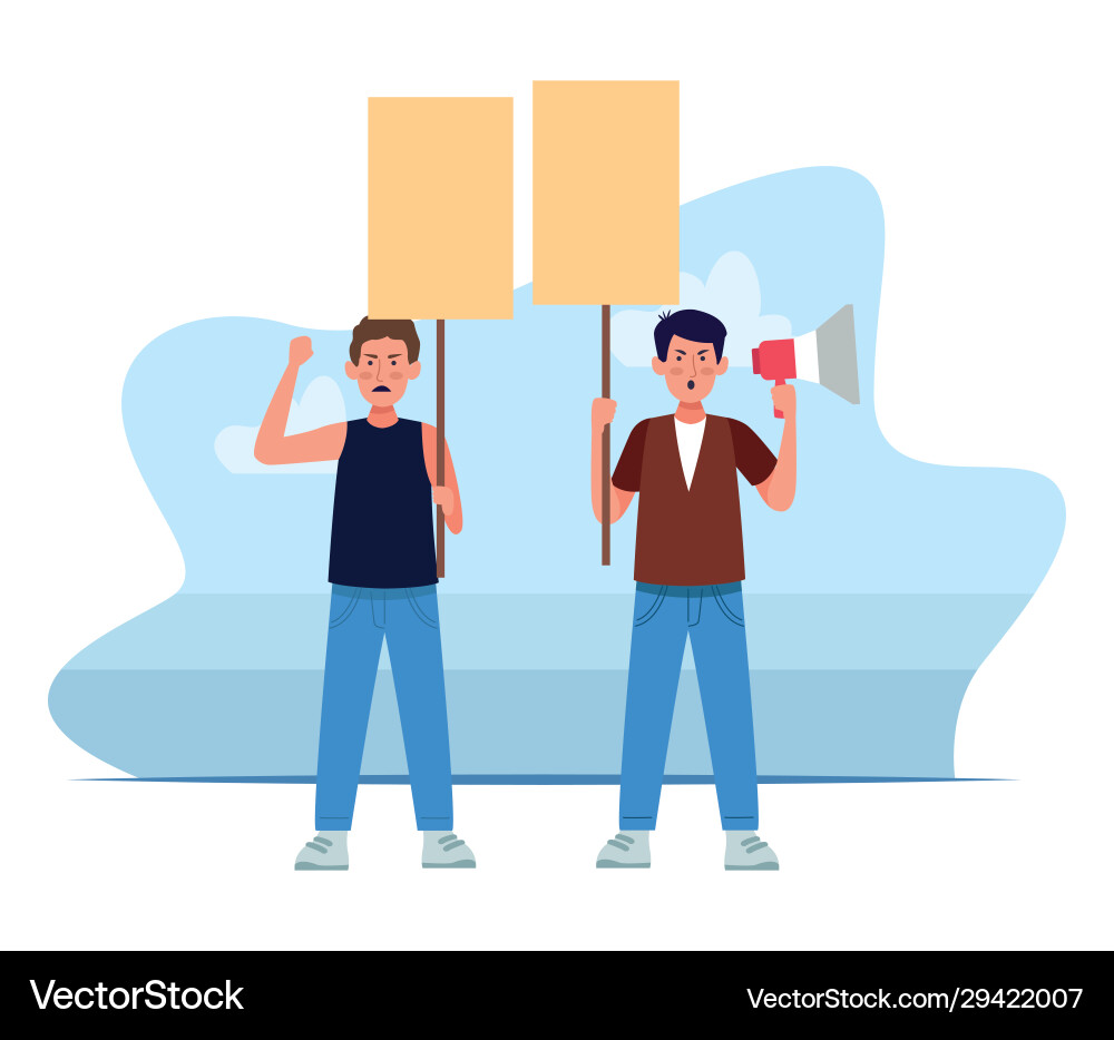 Angry boys protestating holding blank signs Vector Image