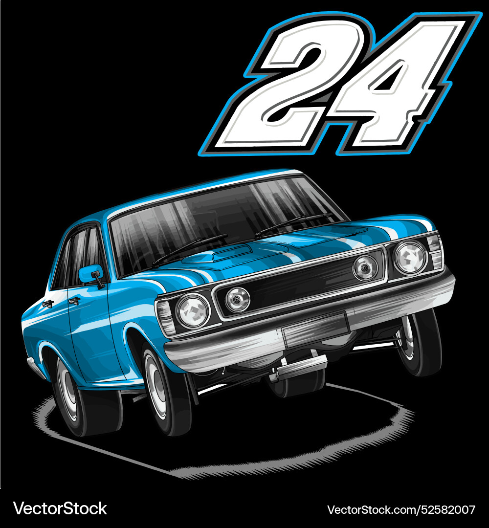 Blue drag racing car with white strip Royalty Free Vector