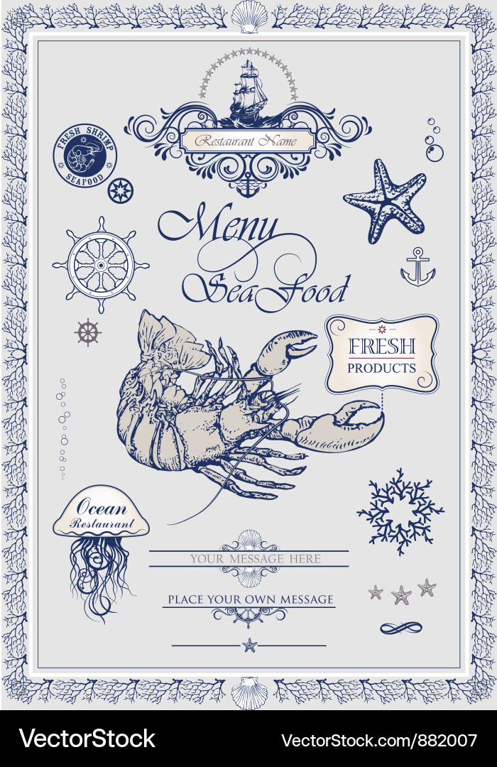 Calligraphy seafood Royalty Free Vector Image - VectorStock