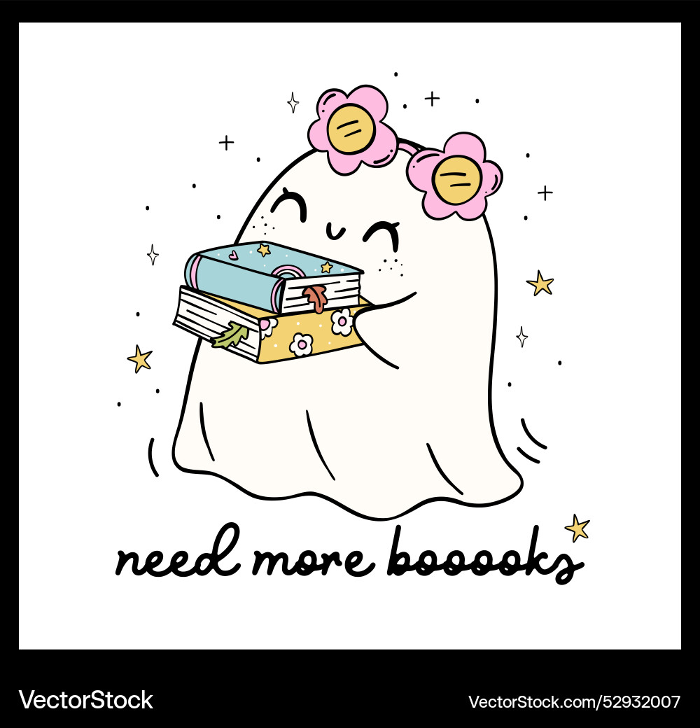 Groovy ghost bookish reading pastel halloween Vector Image