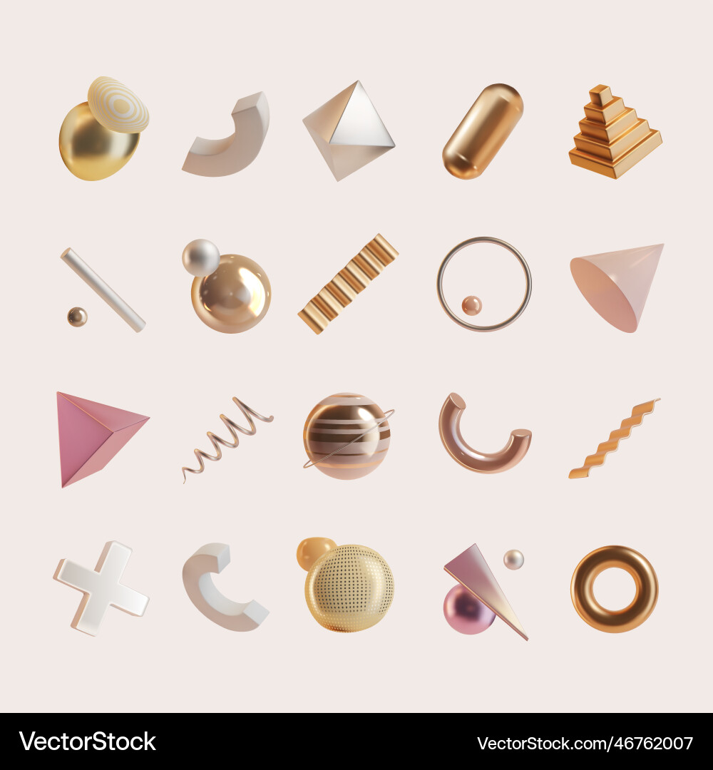 Realistic detailed 3d abstract geometry elements Vector Image