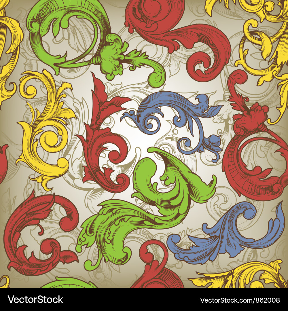 Baroque Floral Scroll Pattern Royalty Free Vector Image