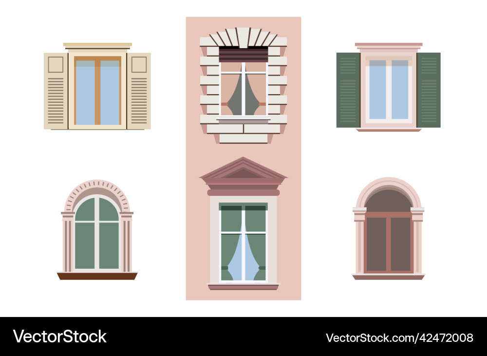 City windows in retro style big set of different Vector Image