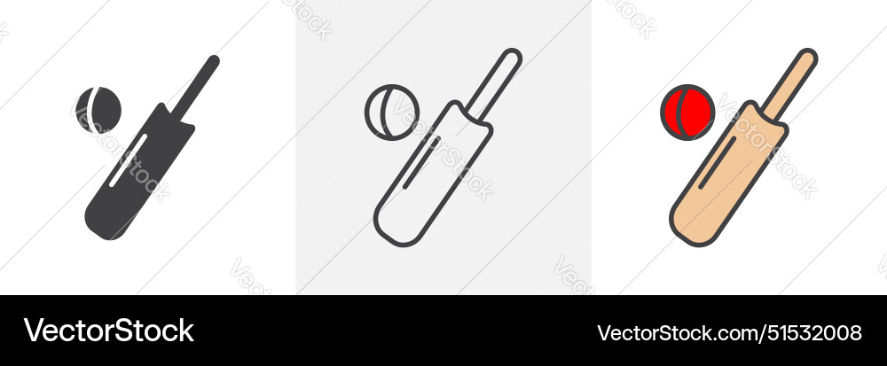 Cricket icon set bat and ball symbol Royalty Free Vector