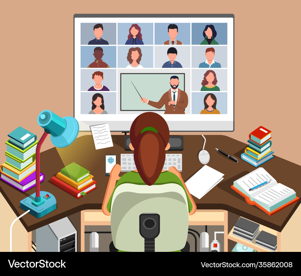 Girl watching lesson online Royalty Free Vector Image