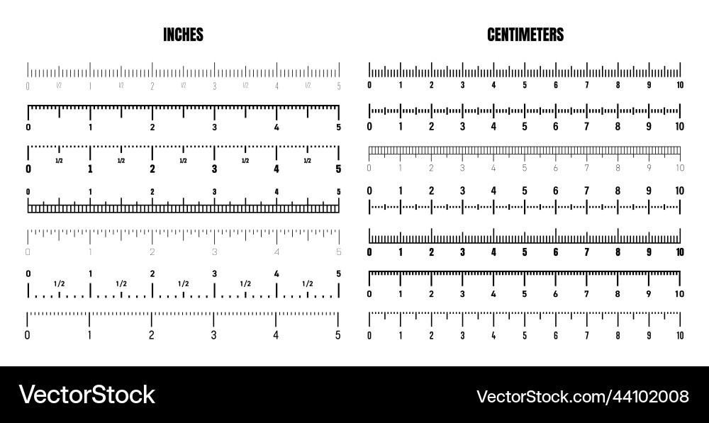 Realistic black centimeter and inch scale Vector Image