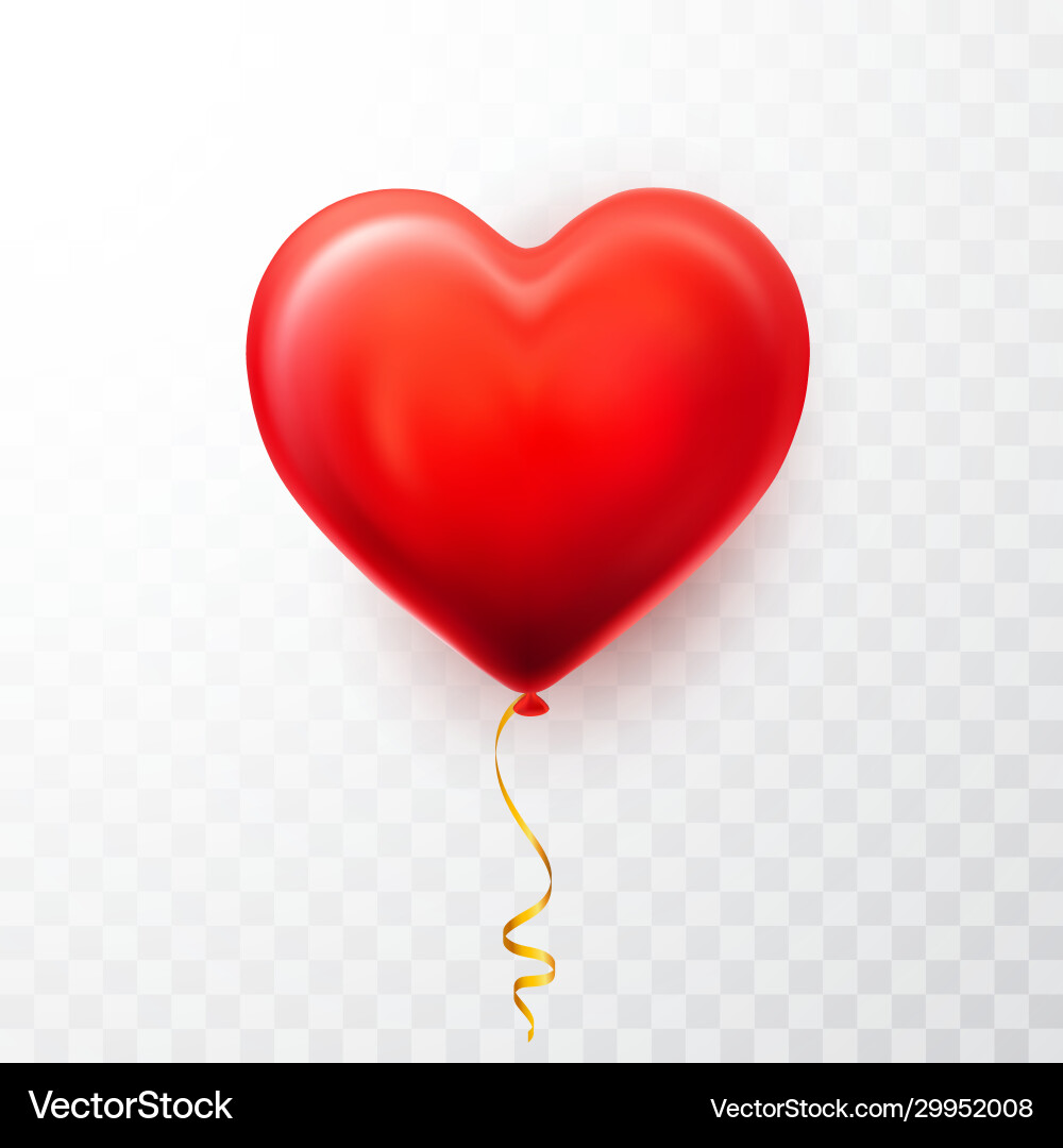 Realistic red heart balloon on transparent Vector Image