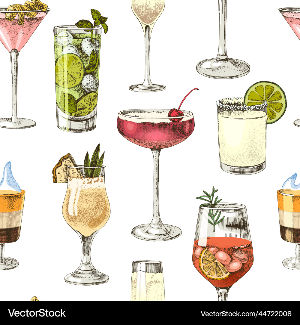 Seamless pattern with alcohol cocktails Royalty Free Vector