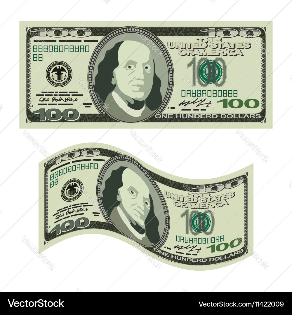 100 dollars on white background money isolated us Vector Image
