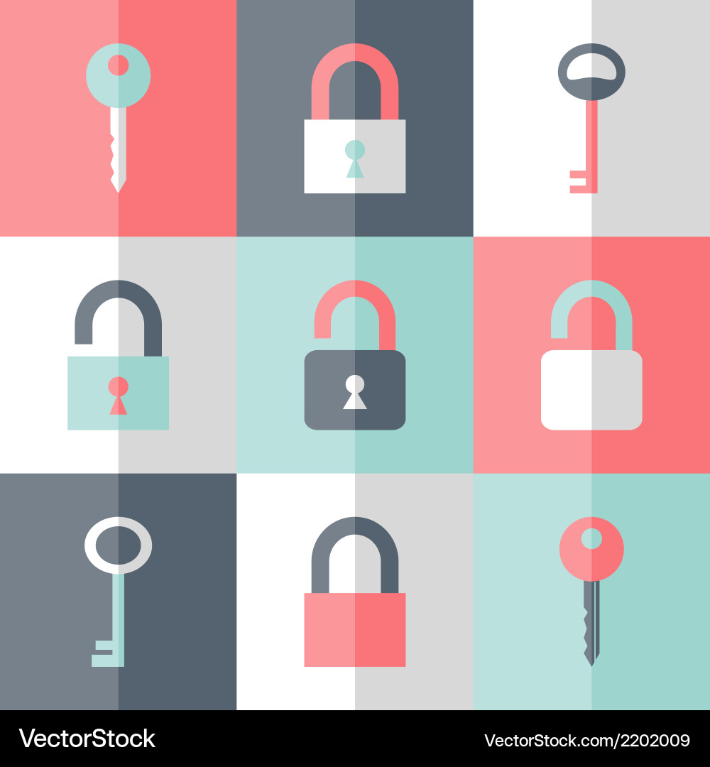 Flat padlock key icon set Royalty Free Vector Image