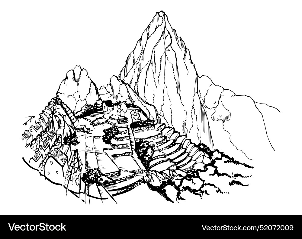 Hand drawn ink mountain landscape scenery Vector Image