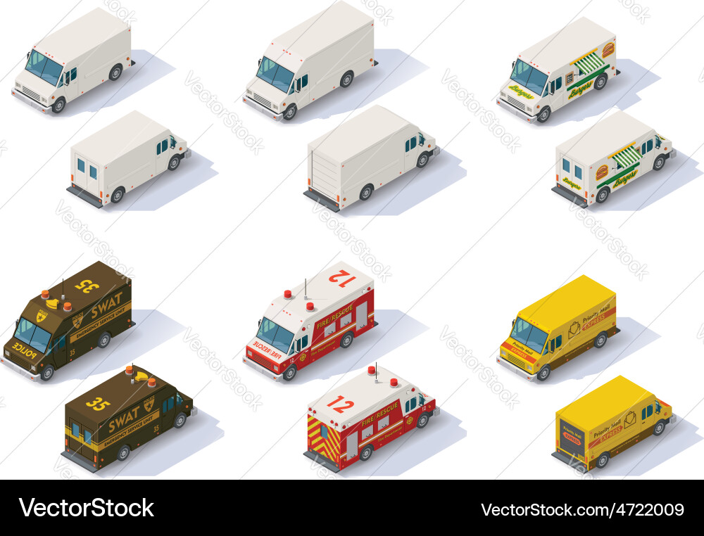 Isometric step vans set Royalty Free Vector Image