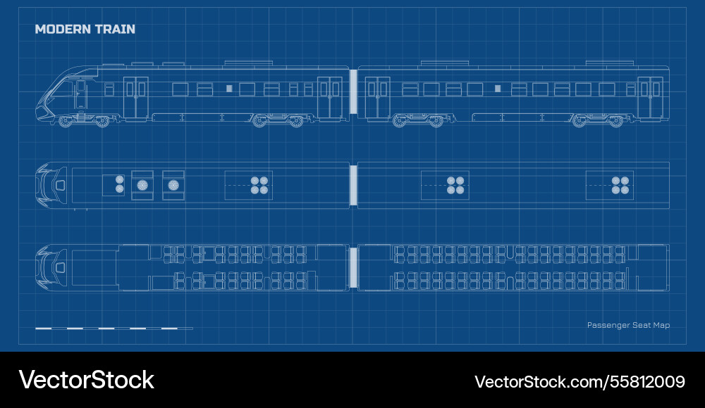 Outline drawing of modern train passenger seat map