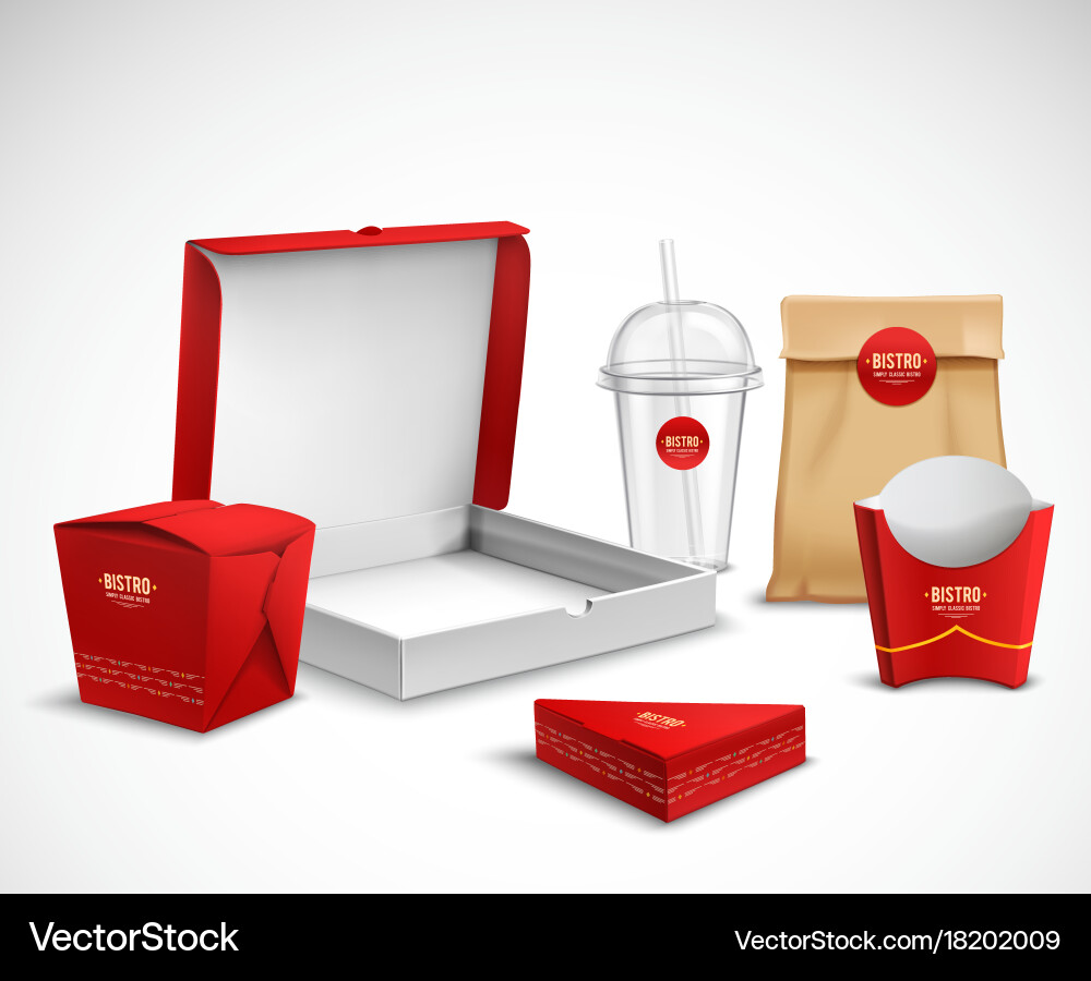 Packaging fast food realistic set Royalty Free Vector Image