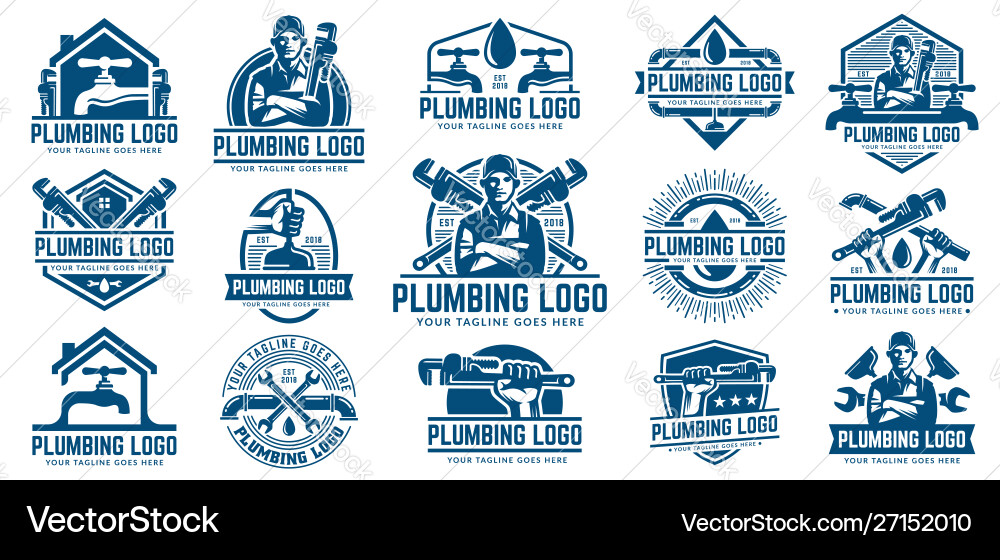 15 Plumbing Logo Pack - Retro Style Royalty Free Vector