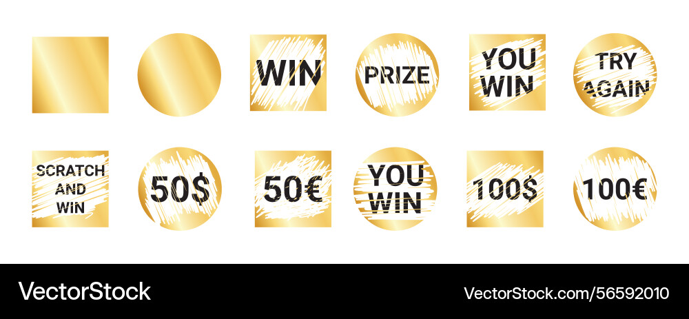 Card lottery winning text pack - scratched gold Vector Image