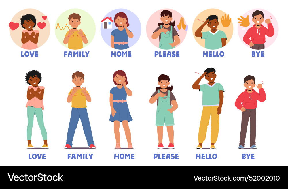 Children characters demonstrating common sign Vector Image