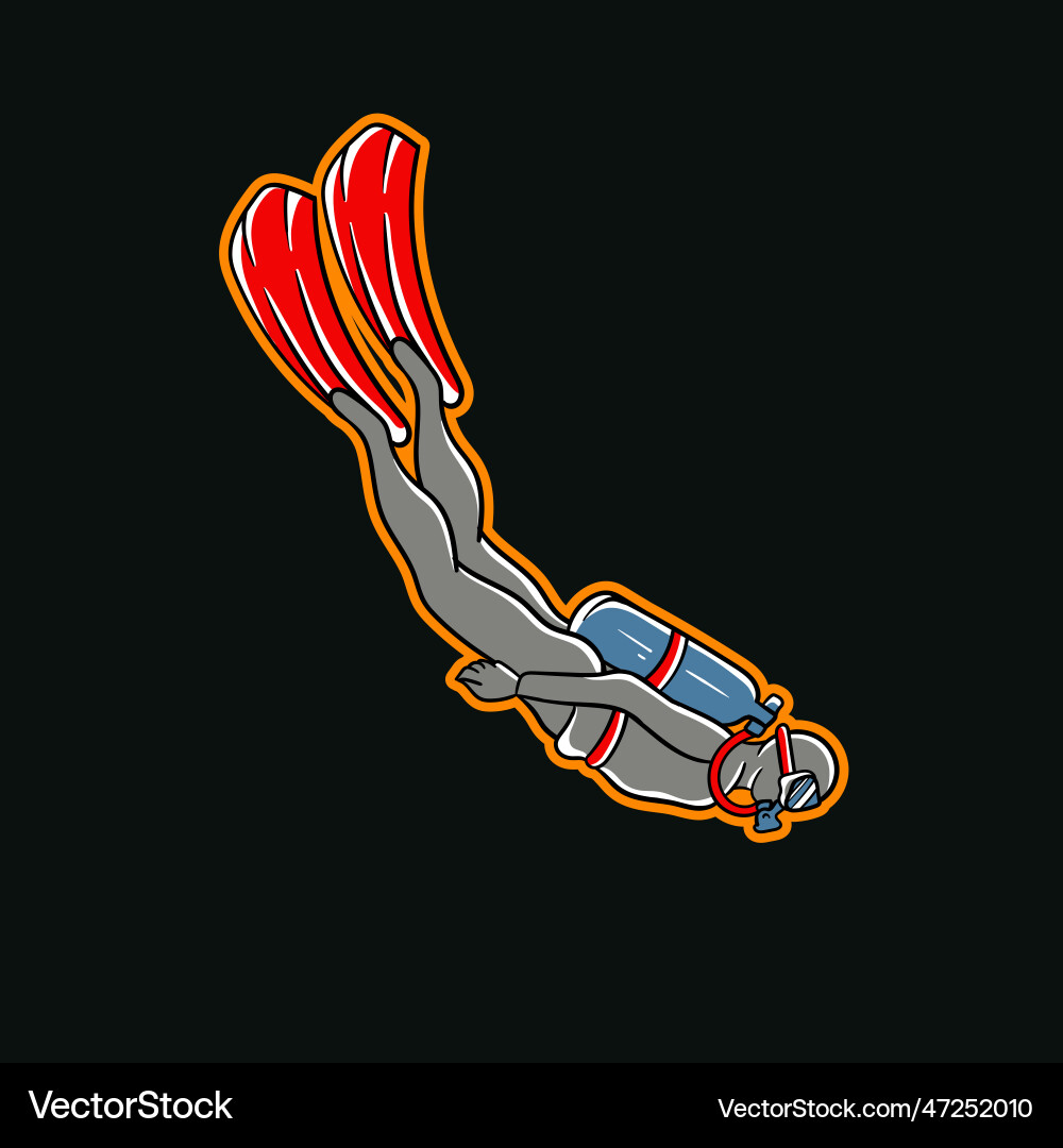 Hand drawn of underwater diver Royalty Free Vector Image