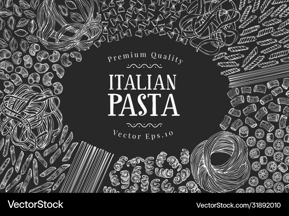 Hand drawn pasta design template kinds Royalty Free Vector