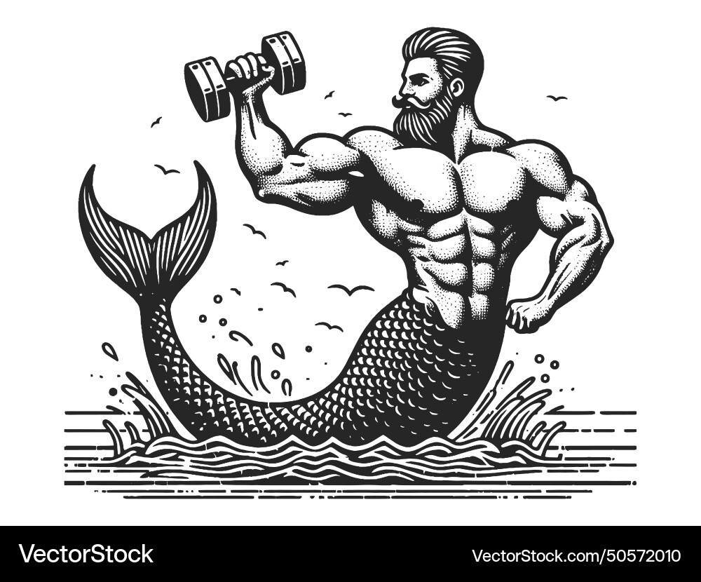 Merman lifting dumbbell weight Royalty Free Vector Image
