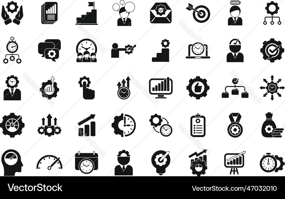 Productivity icons set simple increase Royalty Free Vector