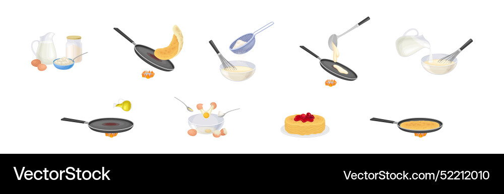 Tasty pancake cooking process with utensil Vector Image