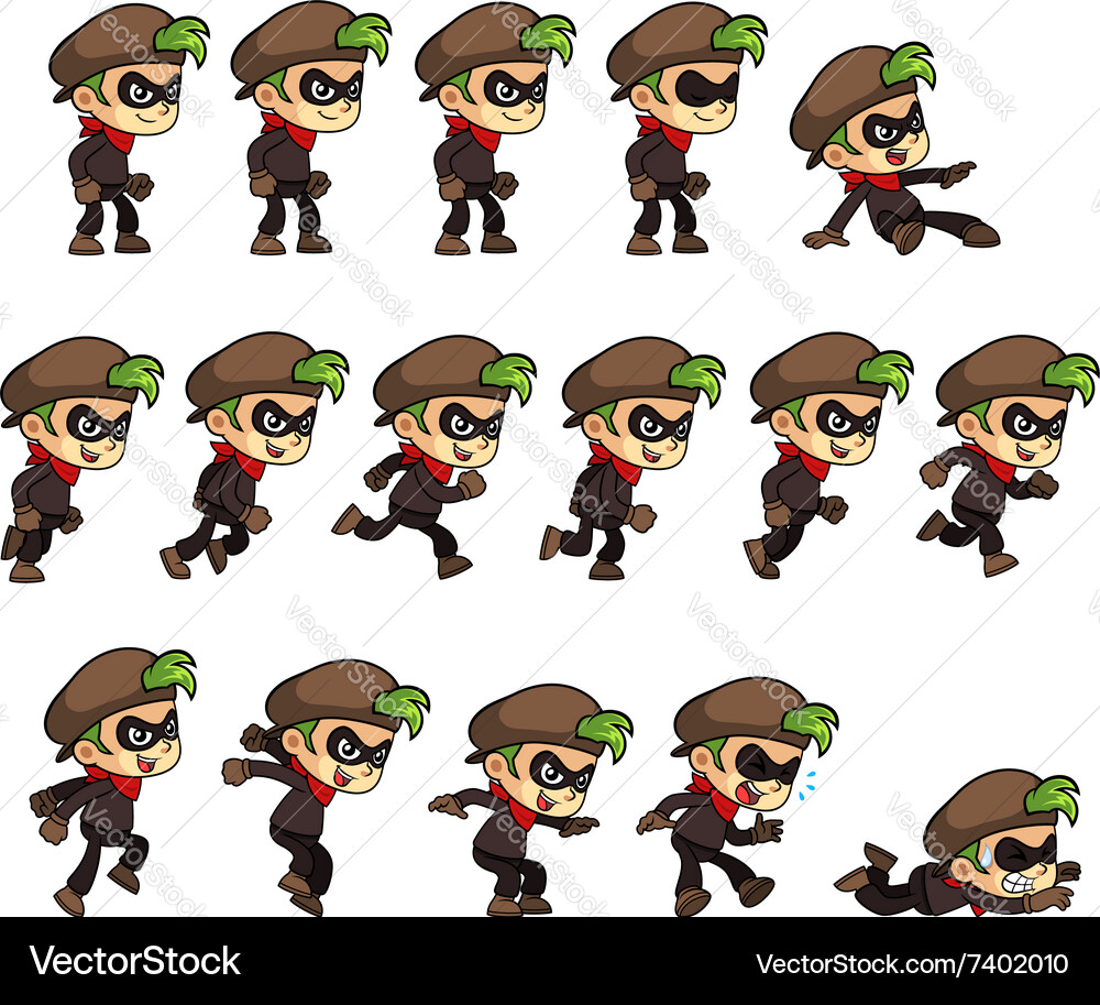 Thief boy game sprites Royalty Free Vector Image