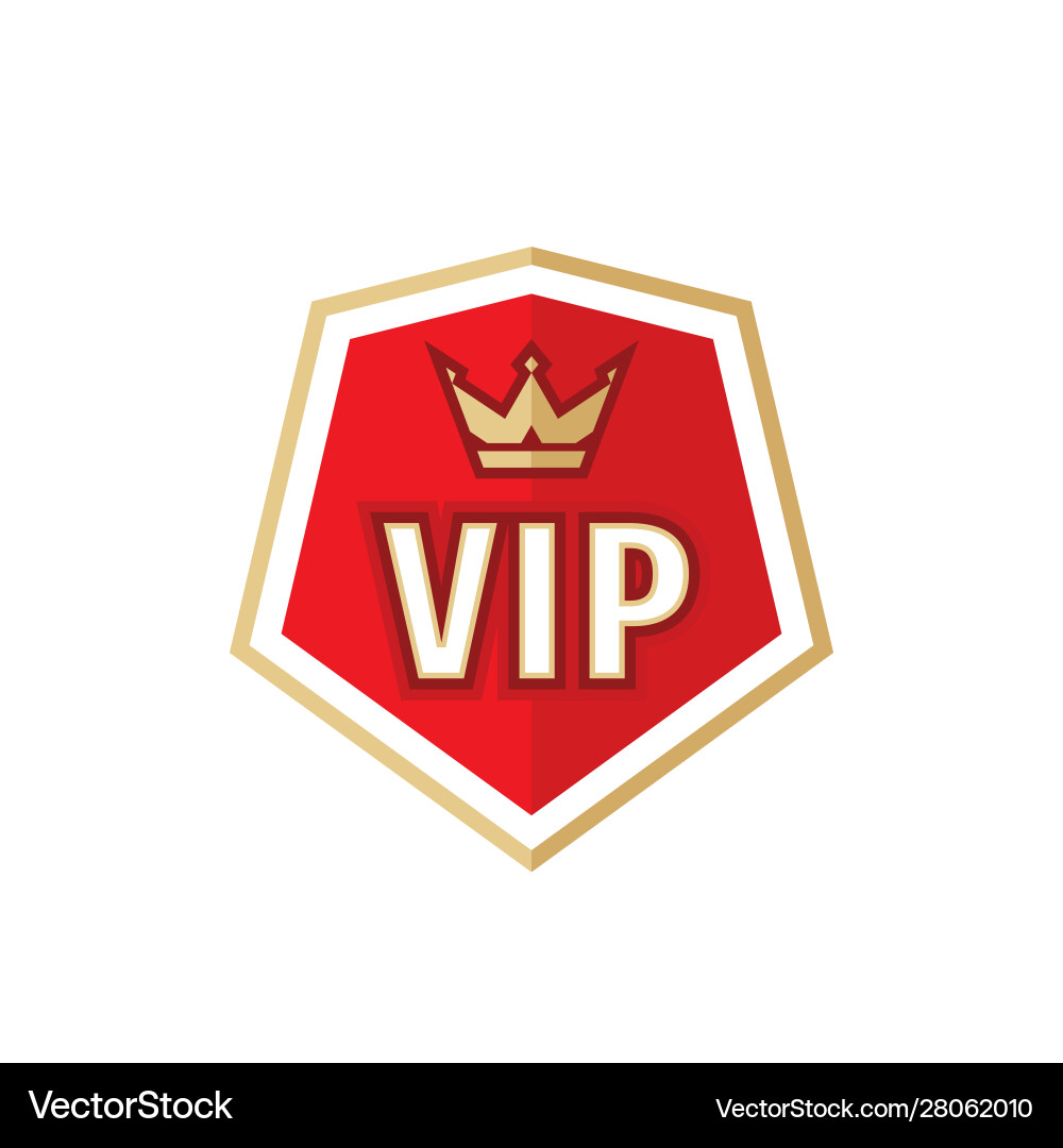 Vip badge logo design element gold crown on red Vector Image