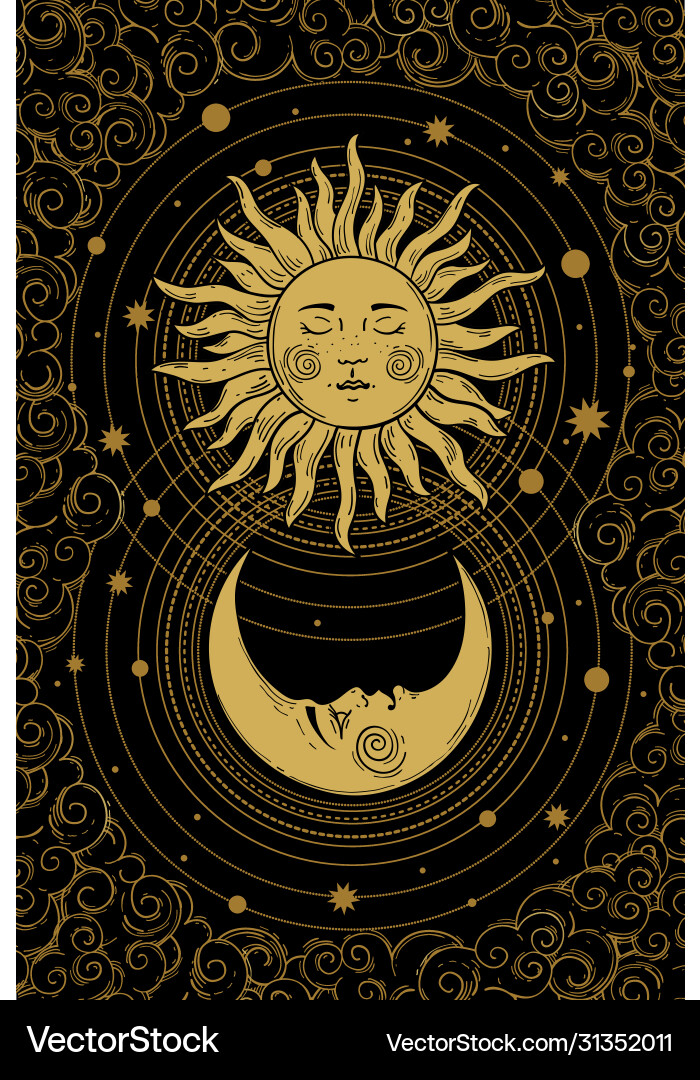 Celestial golden crescent moon pattern with face Vector Image