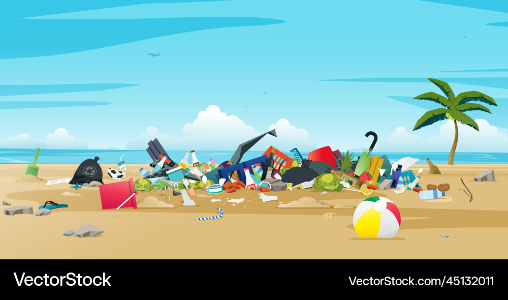 Dirty beach garbage Royalty Free Vector Image - VectorStock