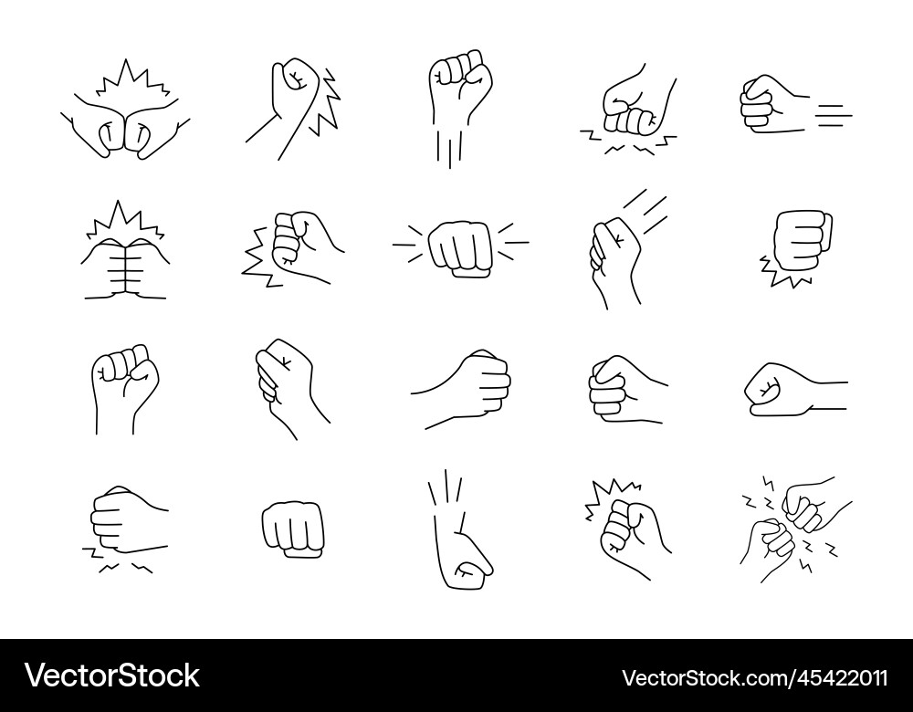 Fist punch fight hit power icons bump Royalty Free Vector