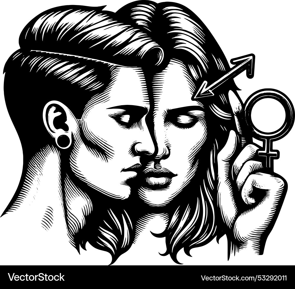 Gender identity of two faces Royalty Free Vector Image