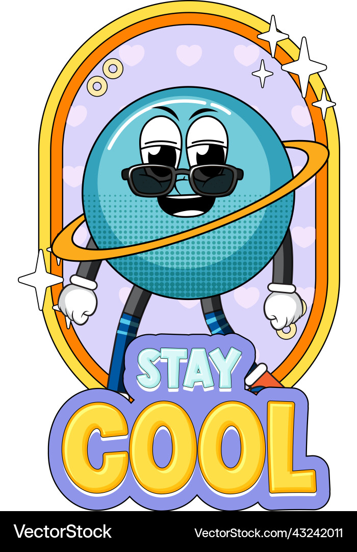 Saturn cartoon character with stay cool badge Vector Image