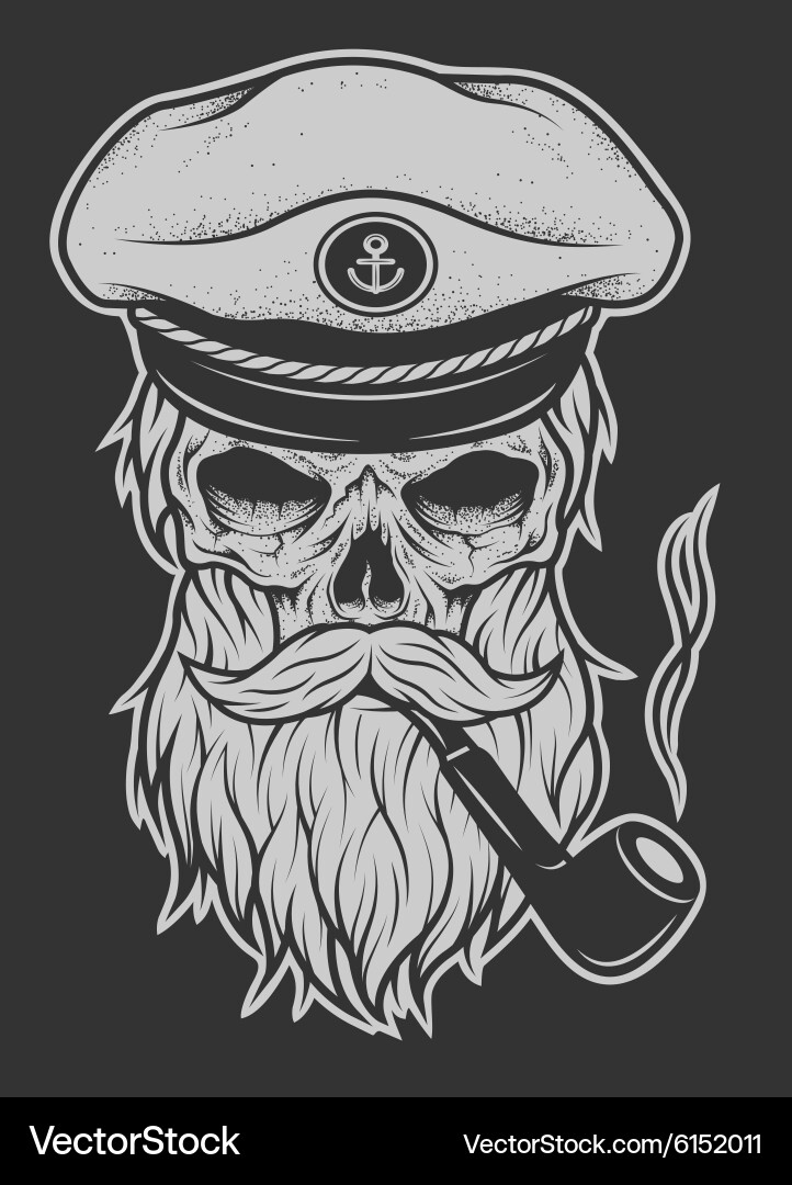Skull Pirate Captain with Pipe Royalty Free Vector Image