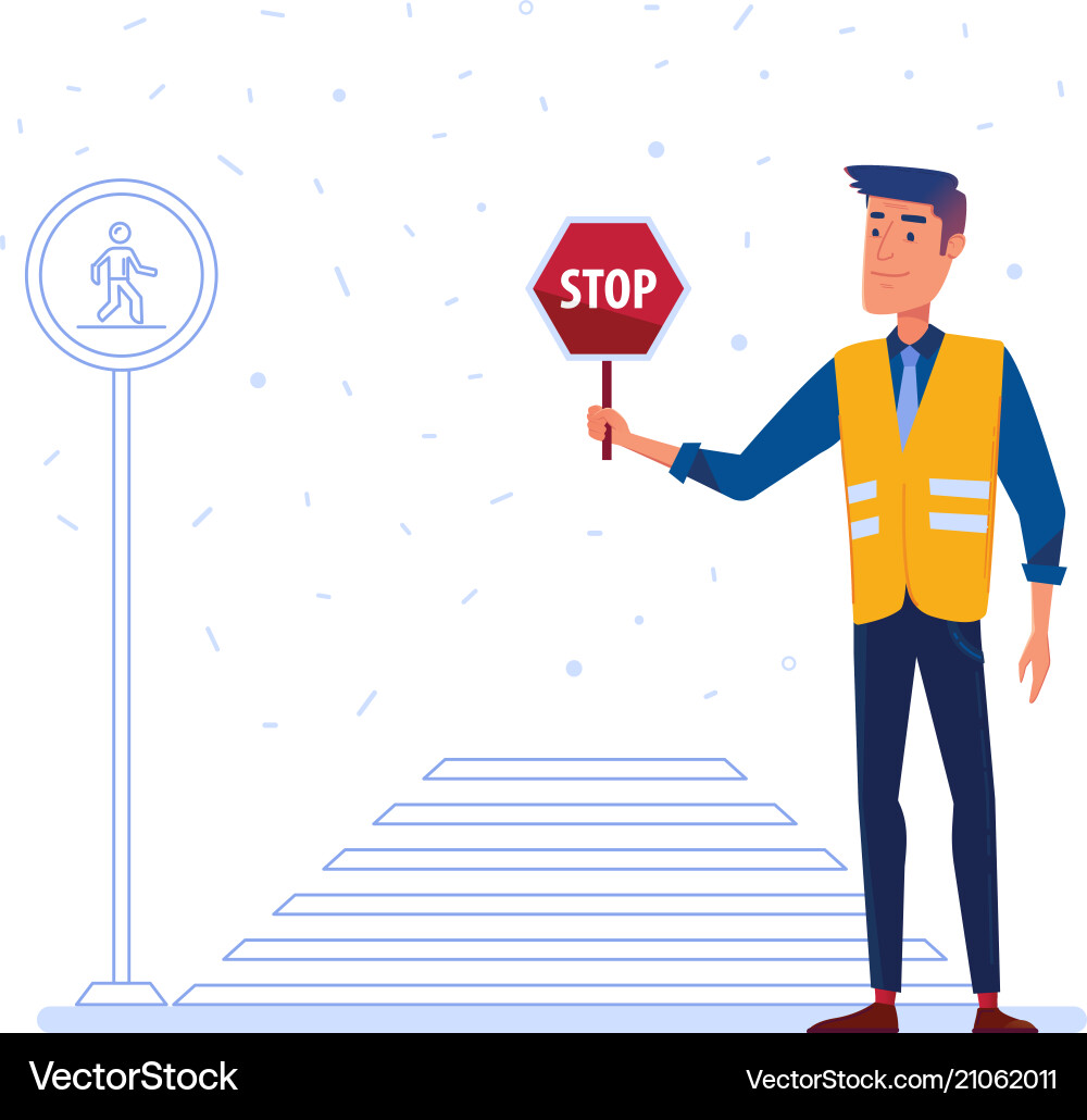 Traffic security guard with stop sign in front Vector Image