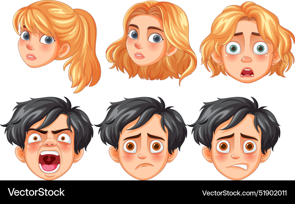 Various emotions depicted on cartoon faces Vector Image