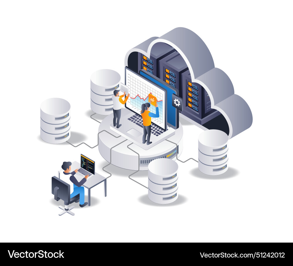 Analysis team maintains technology cloud server Vector Image