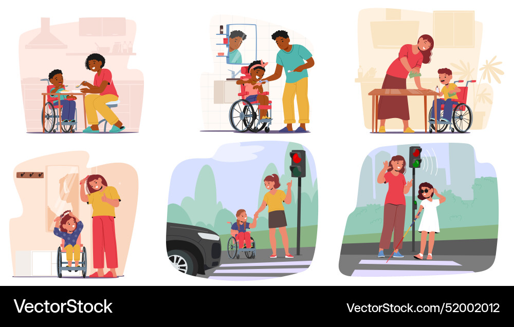 Children with disabilities engaging in various Vector Image