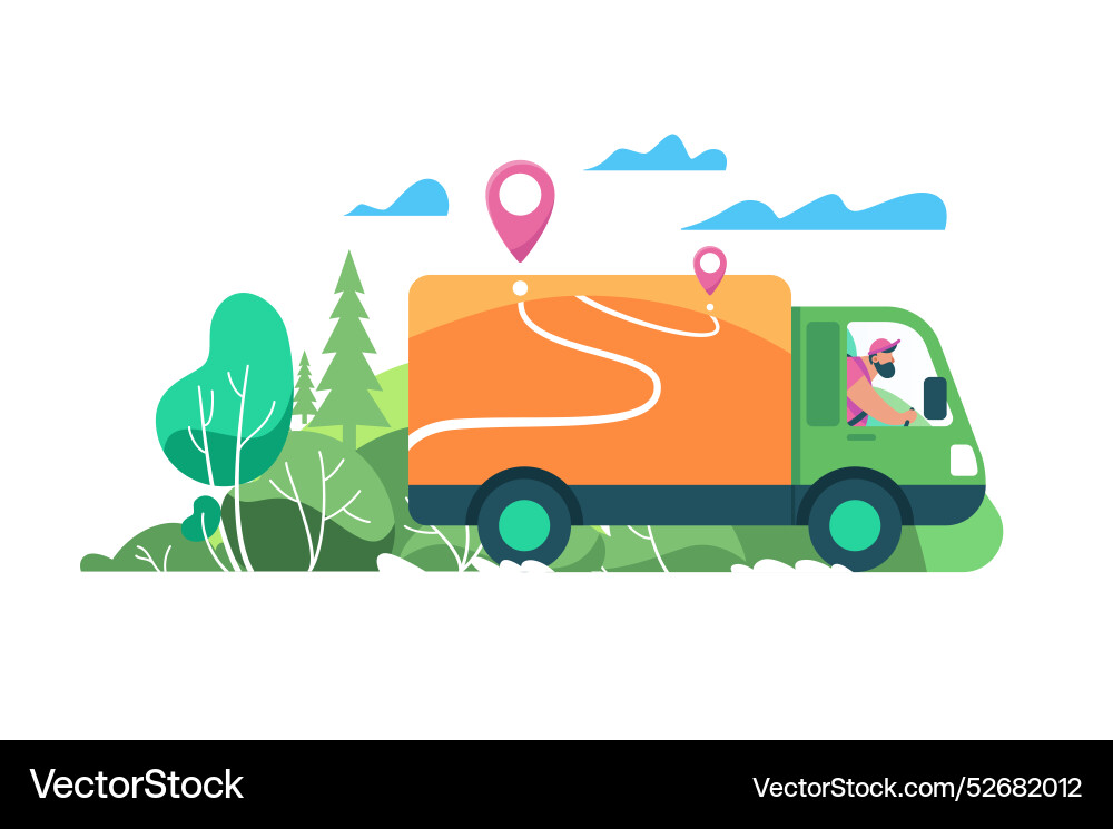 Delivery truck driving Royalty Free Vector Image